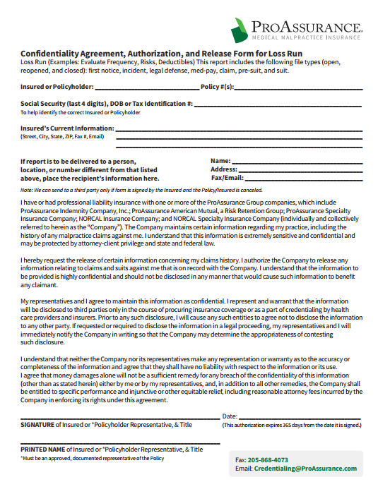 Frequently Downloaded Forms | ProAssurance